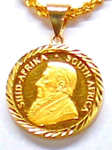 Ladies Gold Jewellery: 22ct 1/10 Kruger Coin with a 9ct Solid Gold ...